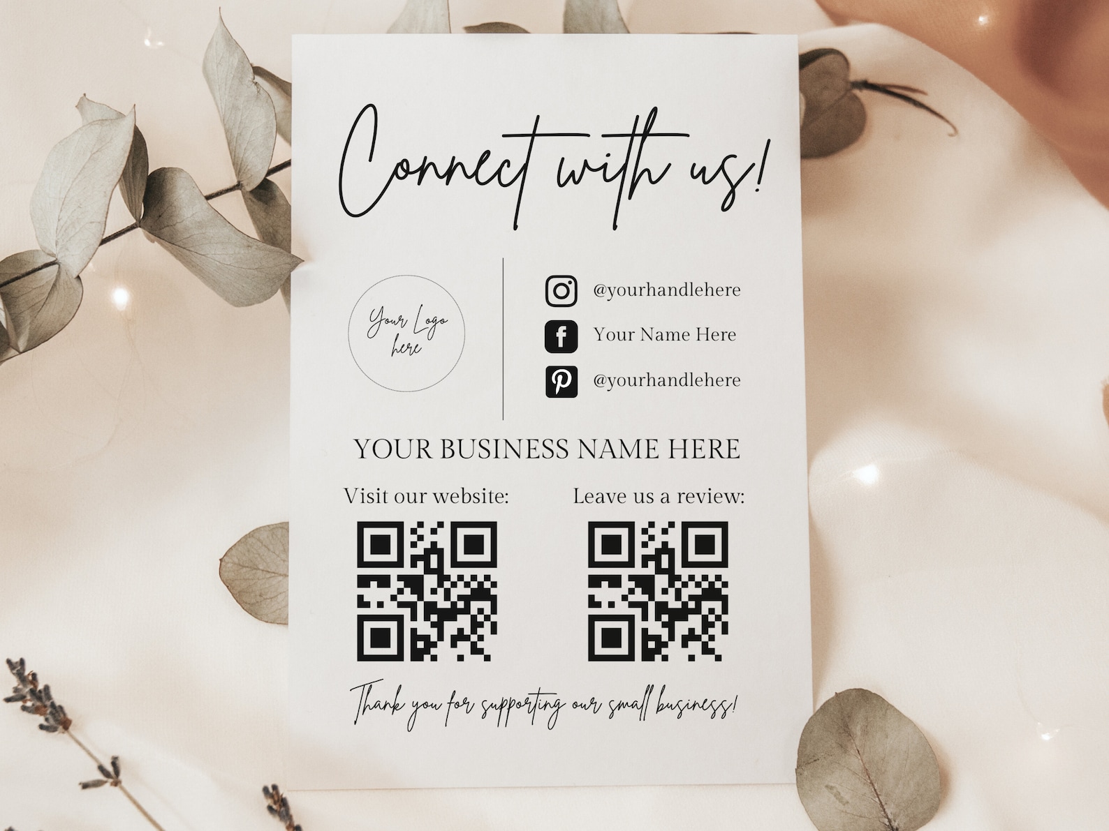 Connect With Us Social Media Sign, Editable QR Code Sign, Small ...