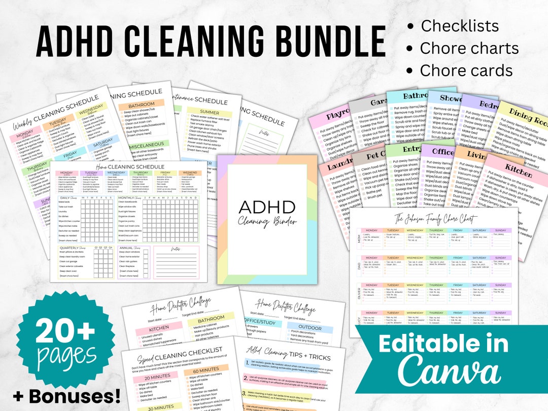 Editable ADHD Cleaning Planner Bundle, ADHD Cleaning Checklist, ADHD ...