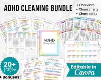 Editable ADHD Cleaning Checklist Bundle, ADHD Cleaning Planner, ADHD ...