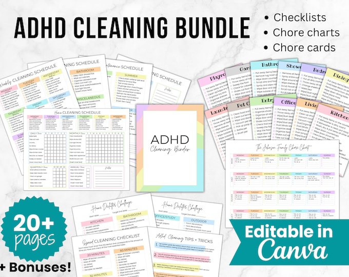 ADHD Cleaning Checklist Bundle, ADHD Cleaning Planner, ADHD Chore Chart ...