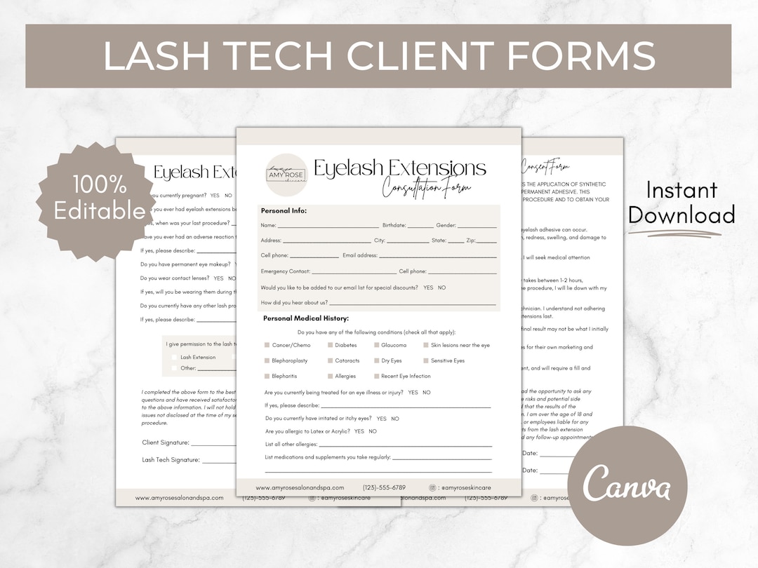 Eyelash Extension Forms, Editable Lash Consent Templates, Lash Tech ...