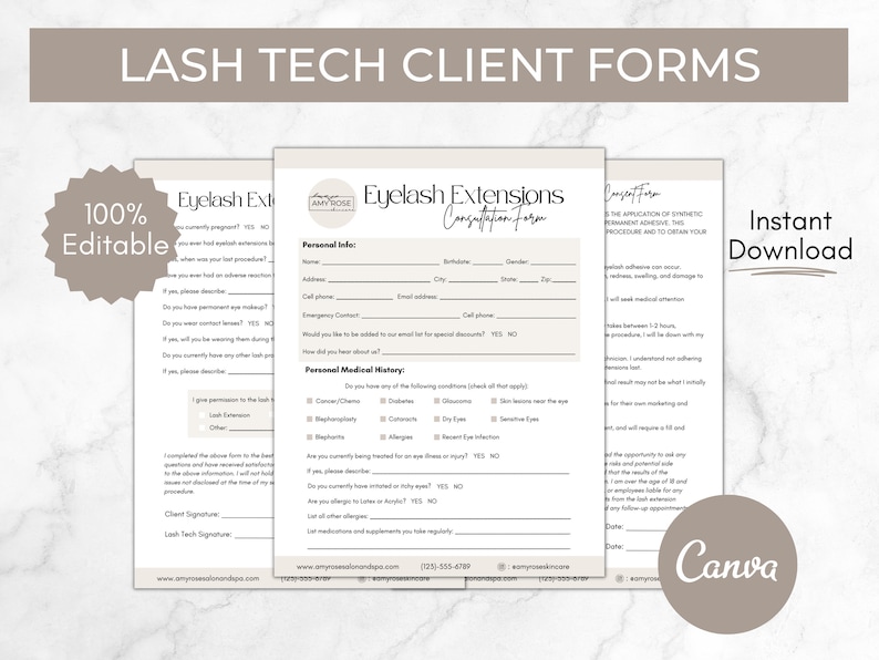 Eyelash Extension Forms Editable Lash Consent Templates Lash - Etsy