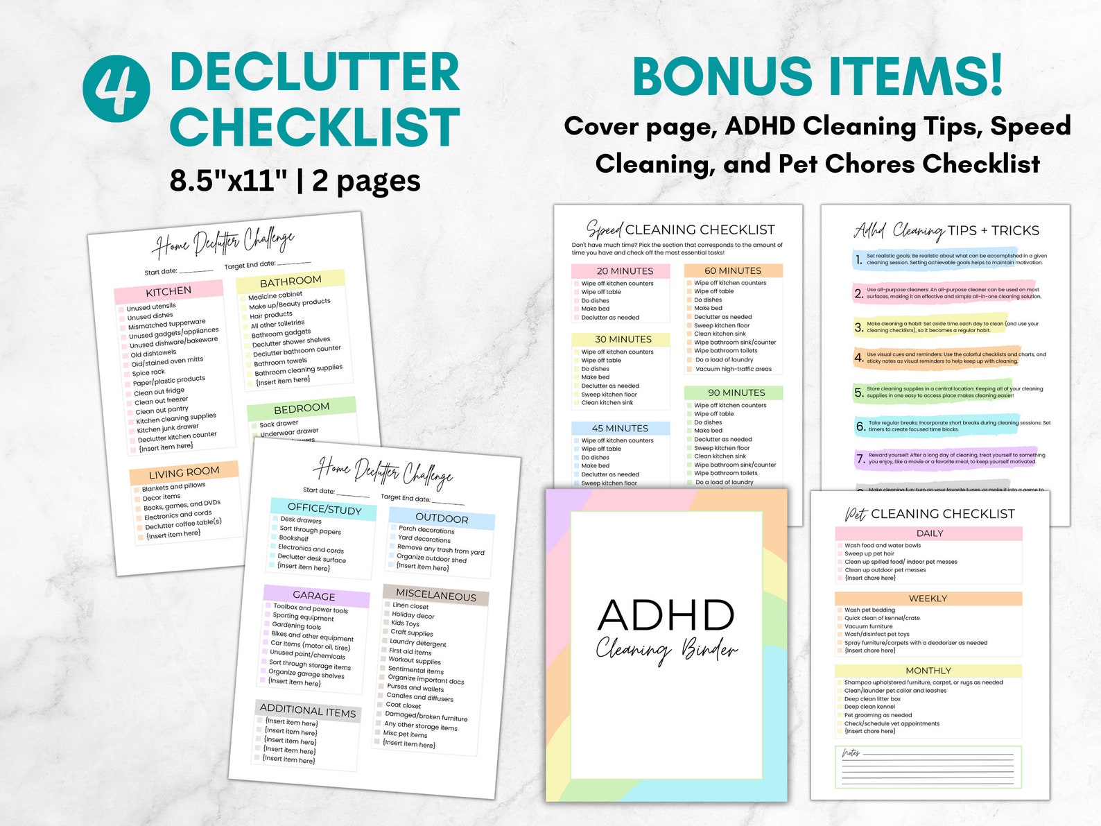 ADHD Cleaning Checklist Bundle, Editable ADHD Cleaning Planner, Adult ...