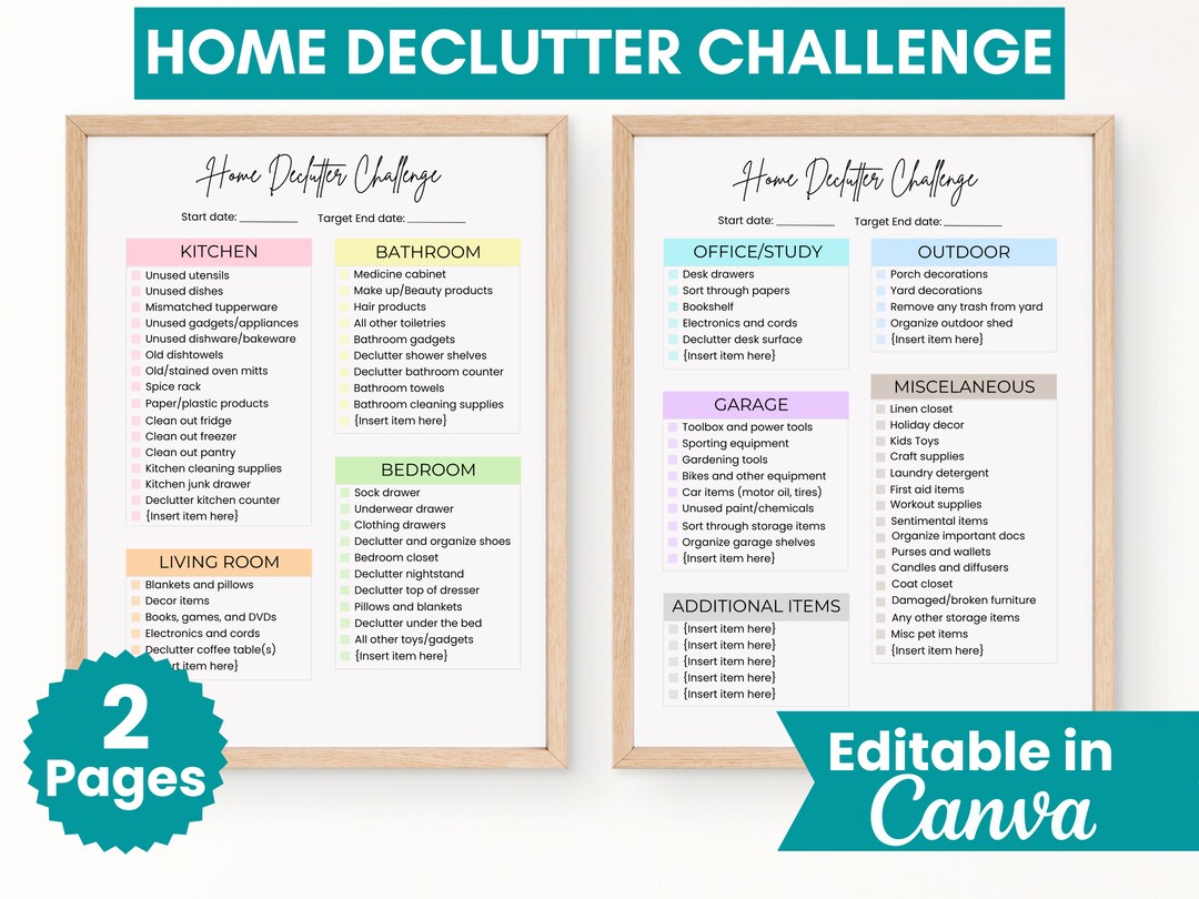 Declutter Checklist Template, Editable Cleaning Schedule, Declutter ...