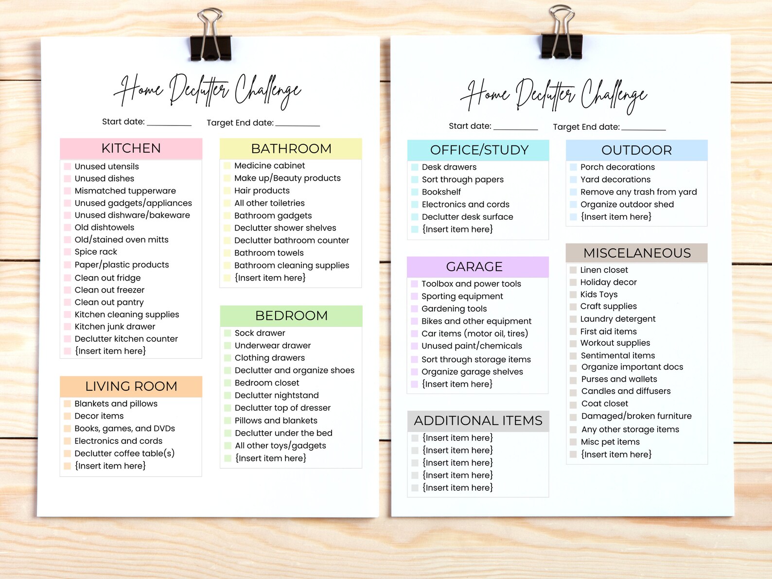 Declutter Checklist Template, Editable Cleaning Schedule, Declutter ...