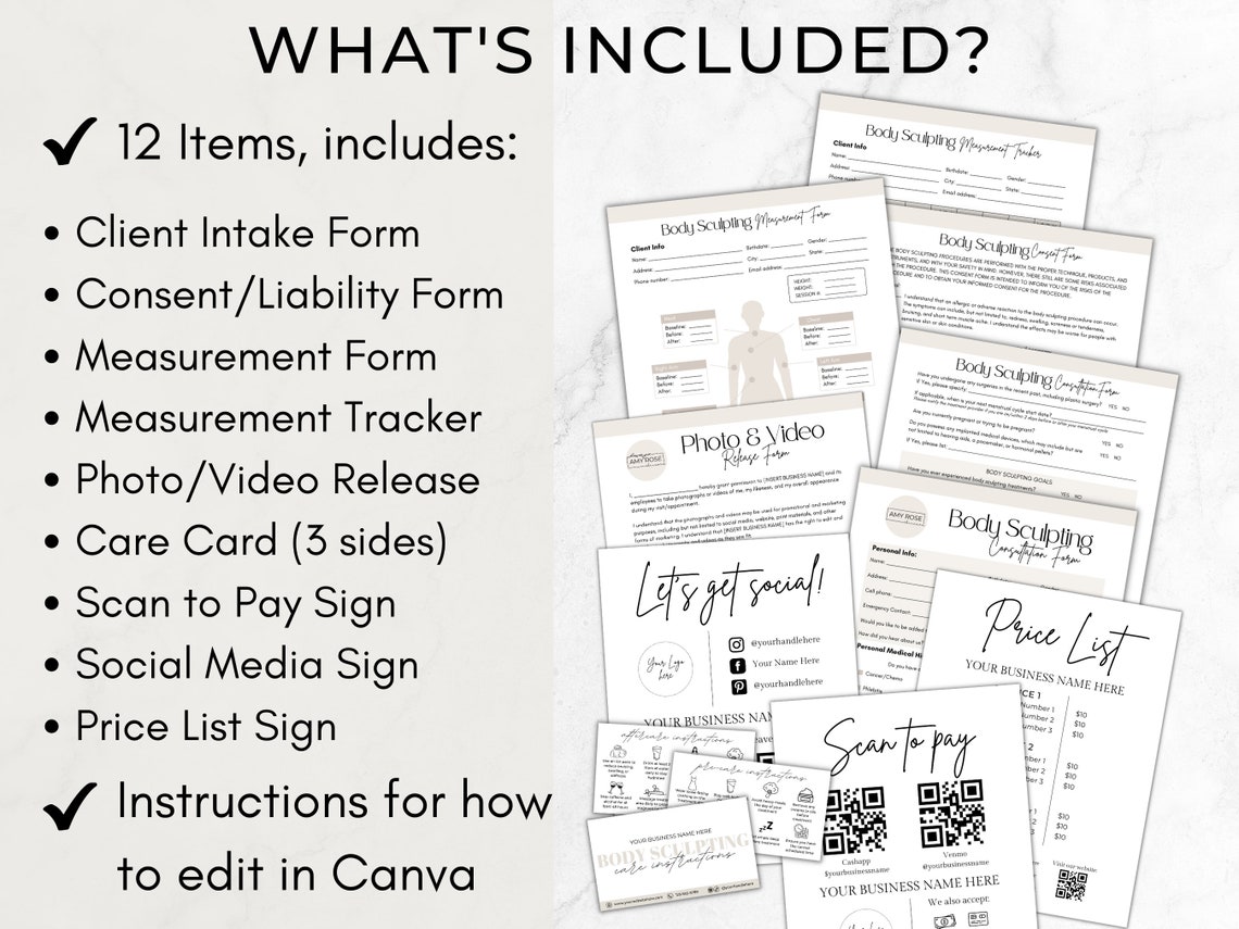 Body Sculpting Intake Forms, Body Contouring Consent Forms, Editable ...