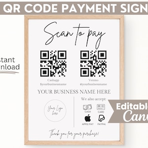 Scan to Pay Sign Template, QR Code Sign, Editable Small Business Sign ...