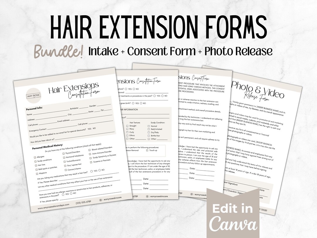Hair Extension Consent Forms Template, Hair Extension Waiver and Client ...