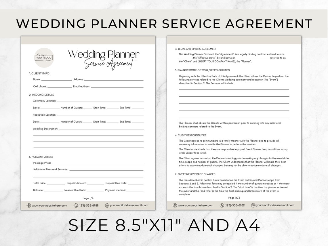 Wedding Planner Contract Template Event Planner Service - Etsy