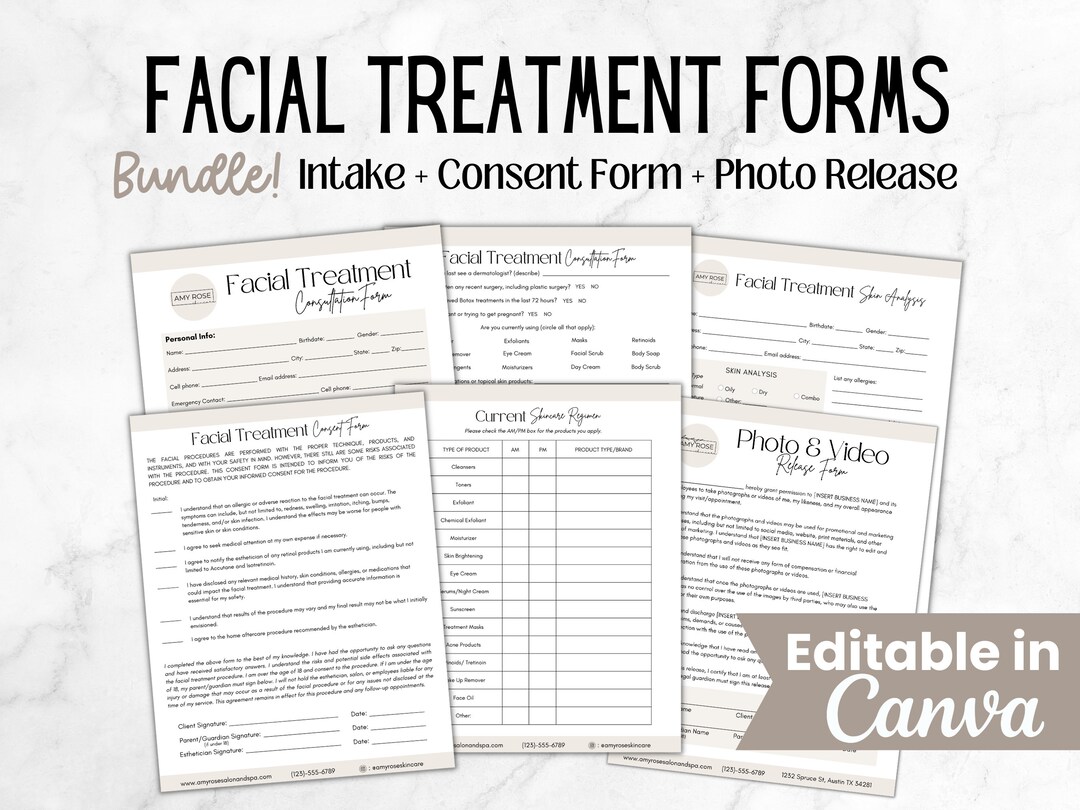 Facial Treatment Forms, Editable Esthetician Forms Templates, Facial ...