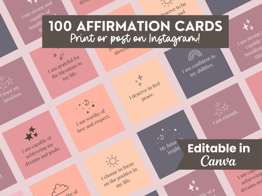 Daily Affirmation Cards Pack, Editable Positive Affirmation Quotes ...