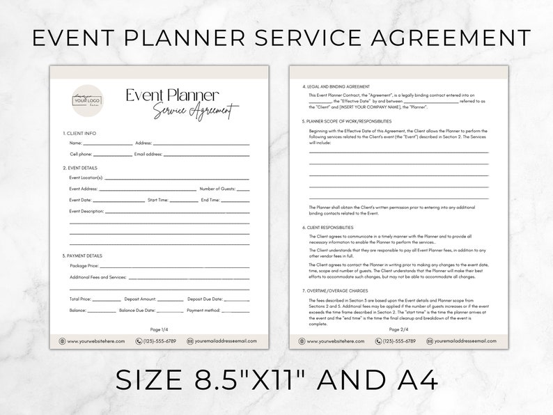 Event Planner Contract Template Editable Event Planner Client Etsy