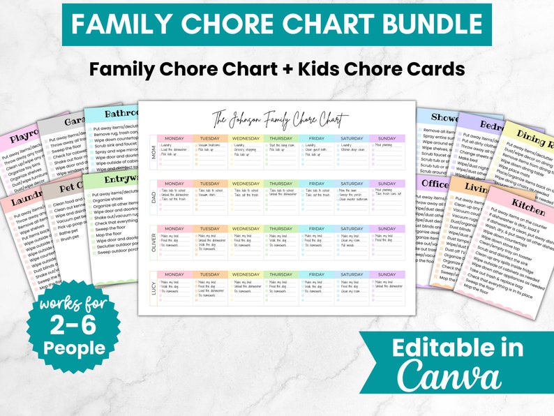 Family Chore Chart Bundle Kids Cleaning Cards Cleaning - Etsy