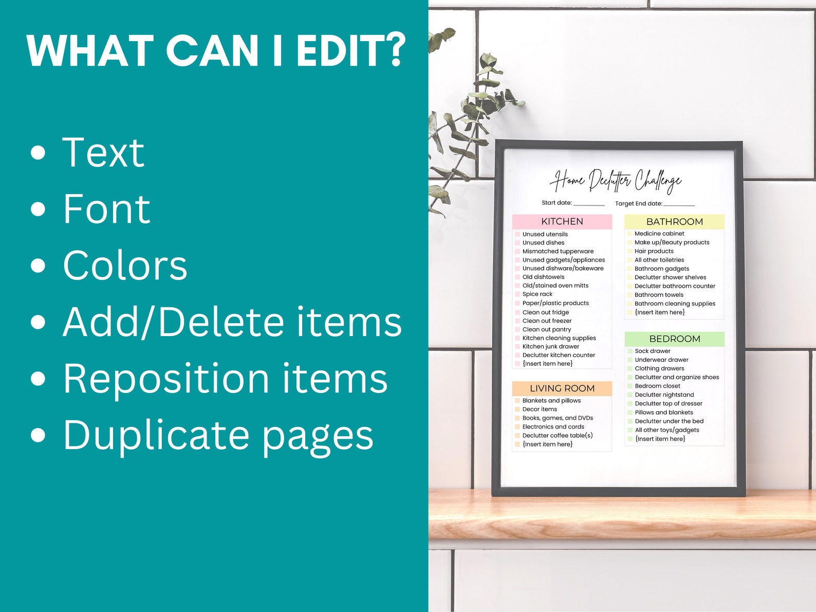 Declutter Checklist Template, Editable Cleaning Schedule, Declutter ...