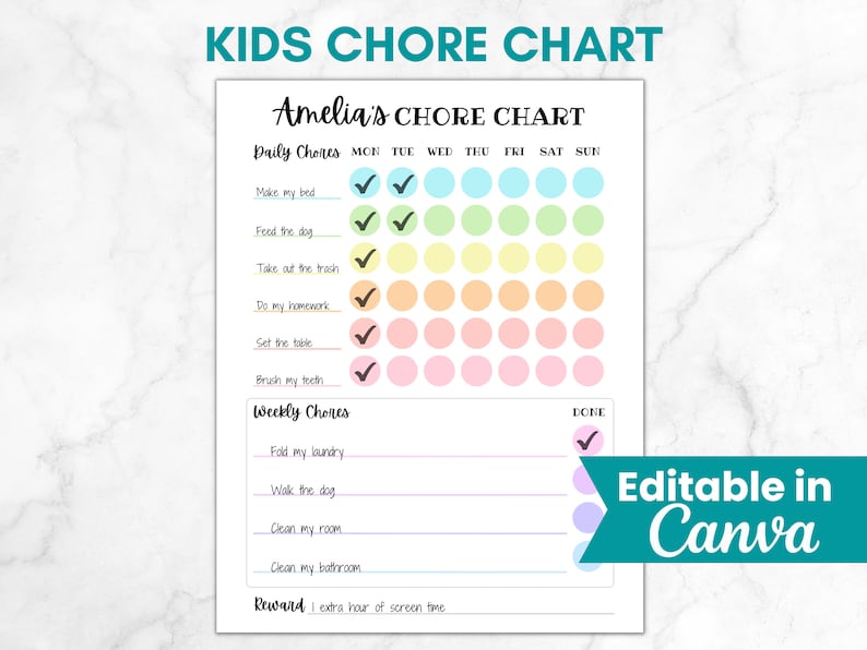 Kids Chore Chart Cleaning Checklist Kids Cleaning Editable - Etsy