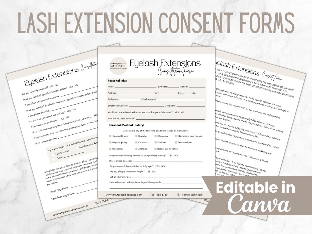 Lash Consent Form, Esthetician Consultation Forms, Eyelash Extension Consent Form, Lash Tech ...