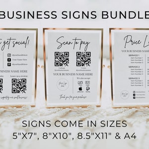Small Business QR Code Sign Bundle, Social Media Sign, Scan to Pay ...