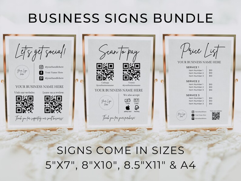 Small Business QR Code Sign Bundle Social Media Sign Scan to - Etsy