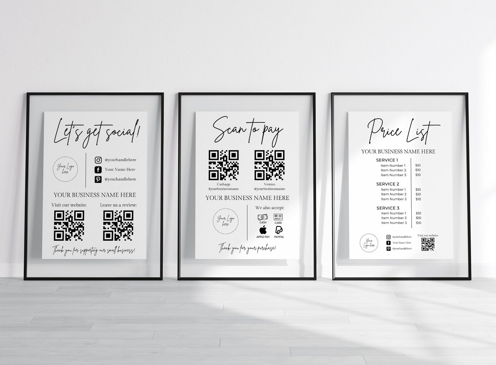 Business Sign Template Bundle, QR Code Sign, Social Media Sign, Lets ...