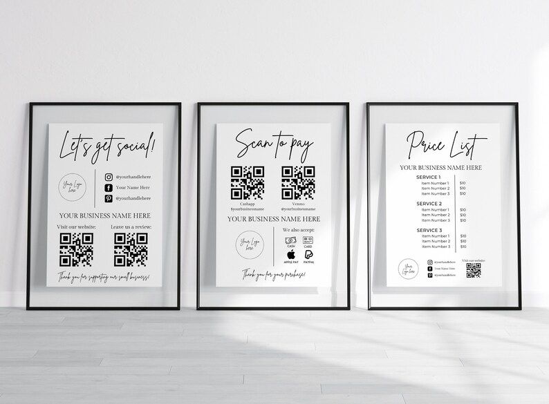 Business Sign Template Bundle QR Code Sign Social Media - Etsy
