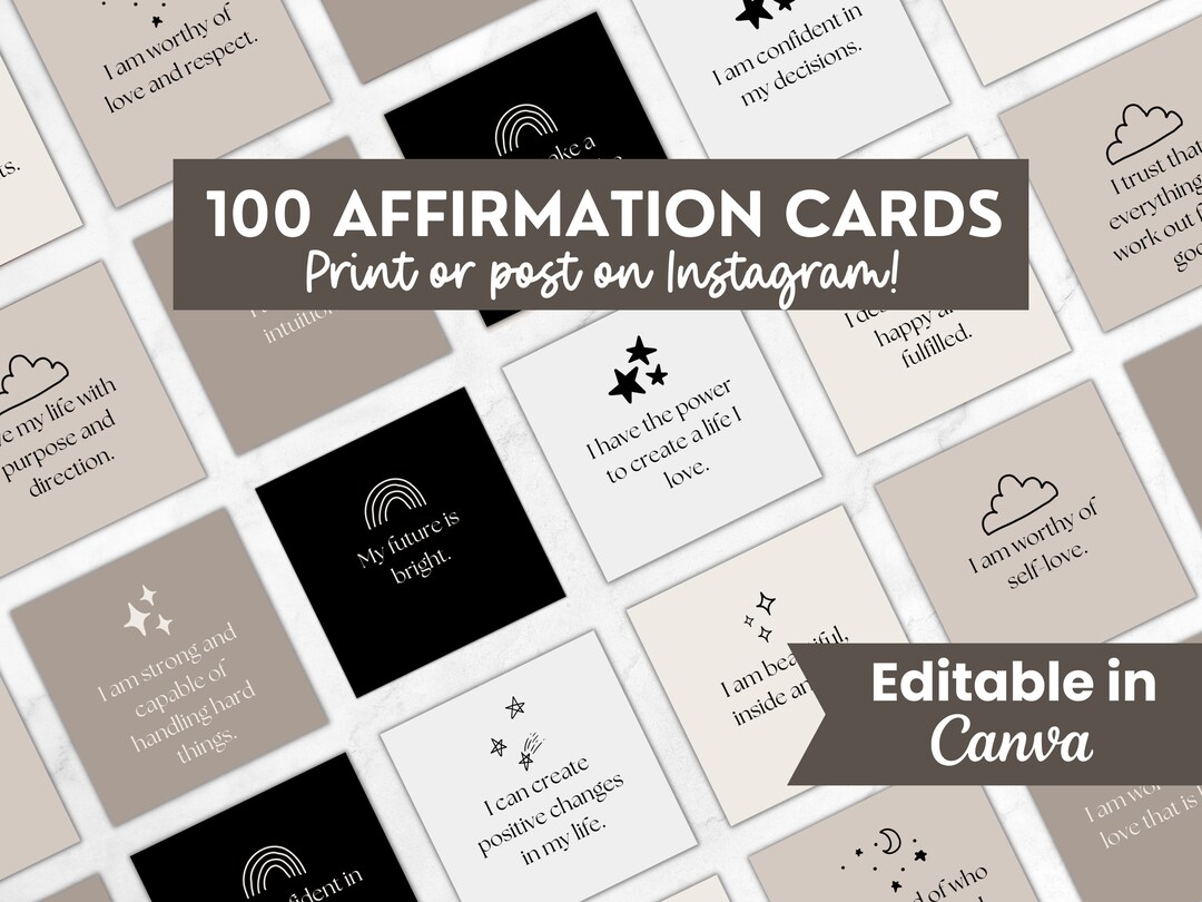 Daily Affirmation Cards Pack, Editable Positive Affirmation Quotes ...