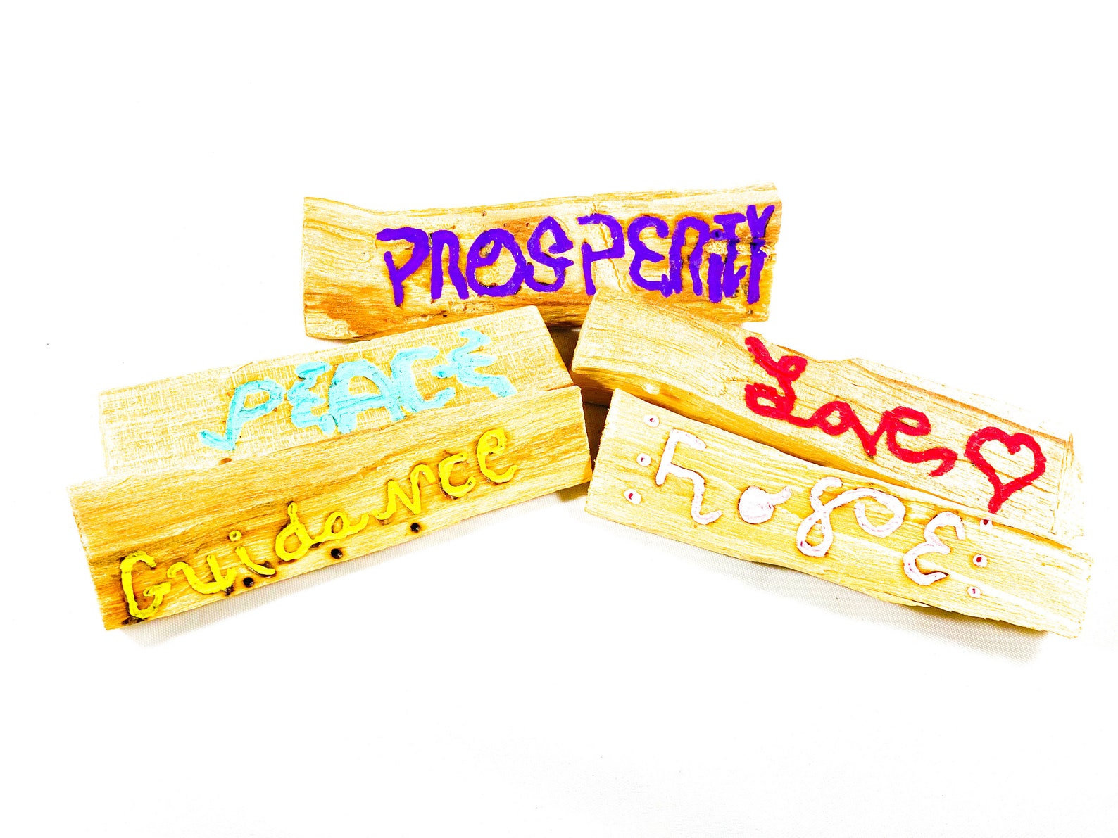 Set of 5 Palo Santo Sticks engraved & Painted Love, Hope, Prosperity ...