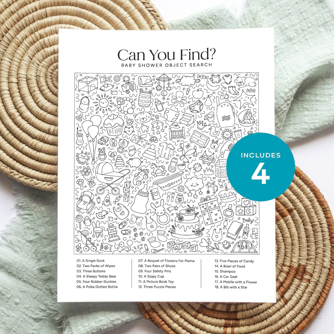 Hidden Object Baby Shower Game: Set of Four Printable Games (printable ...