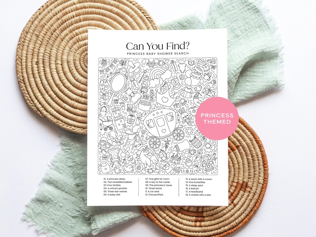 Princess Baby Shower Game: Hidden Object Printable Activity (PDF ...