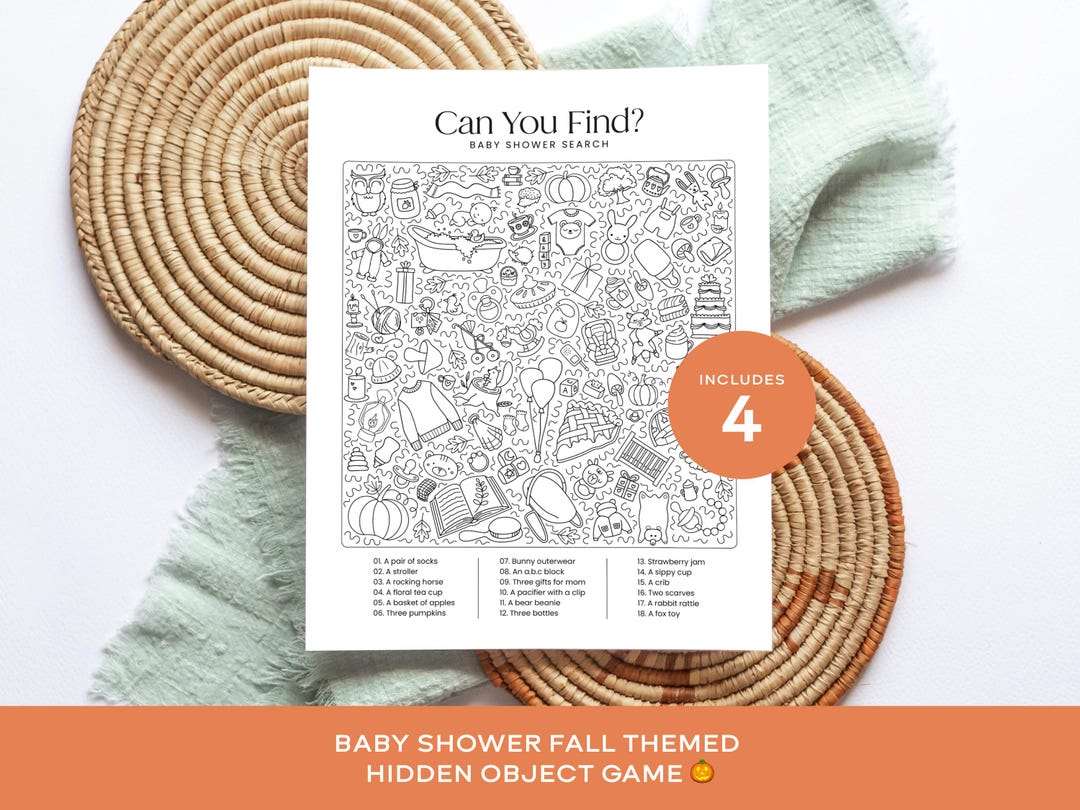 Fall Themed Hidden Object Baby Shower Game: Set of Four Printable Games ...