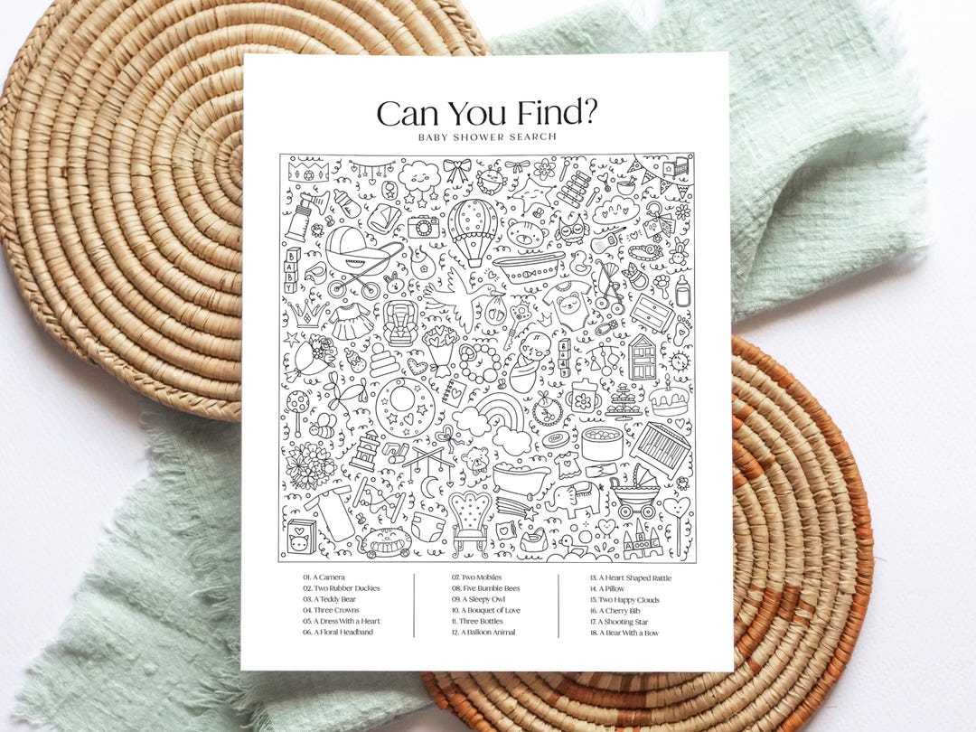 Girly Hidden Object Baby Shower Game: Printable Activity, (PDF Download ...