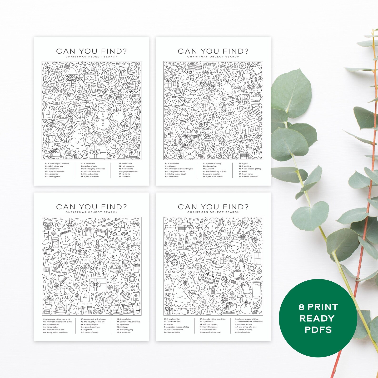 Christmas Hidden Object Game: Set of 8 Printable Holiday Games ...