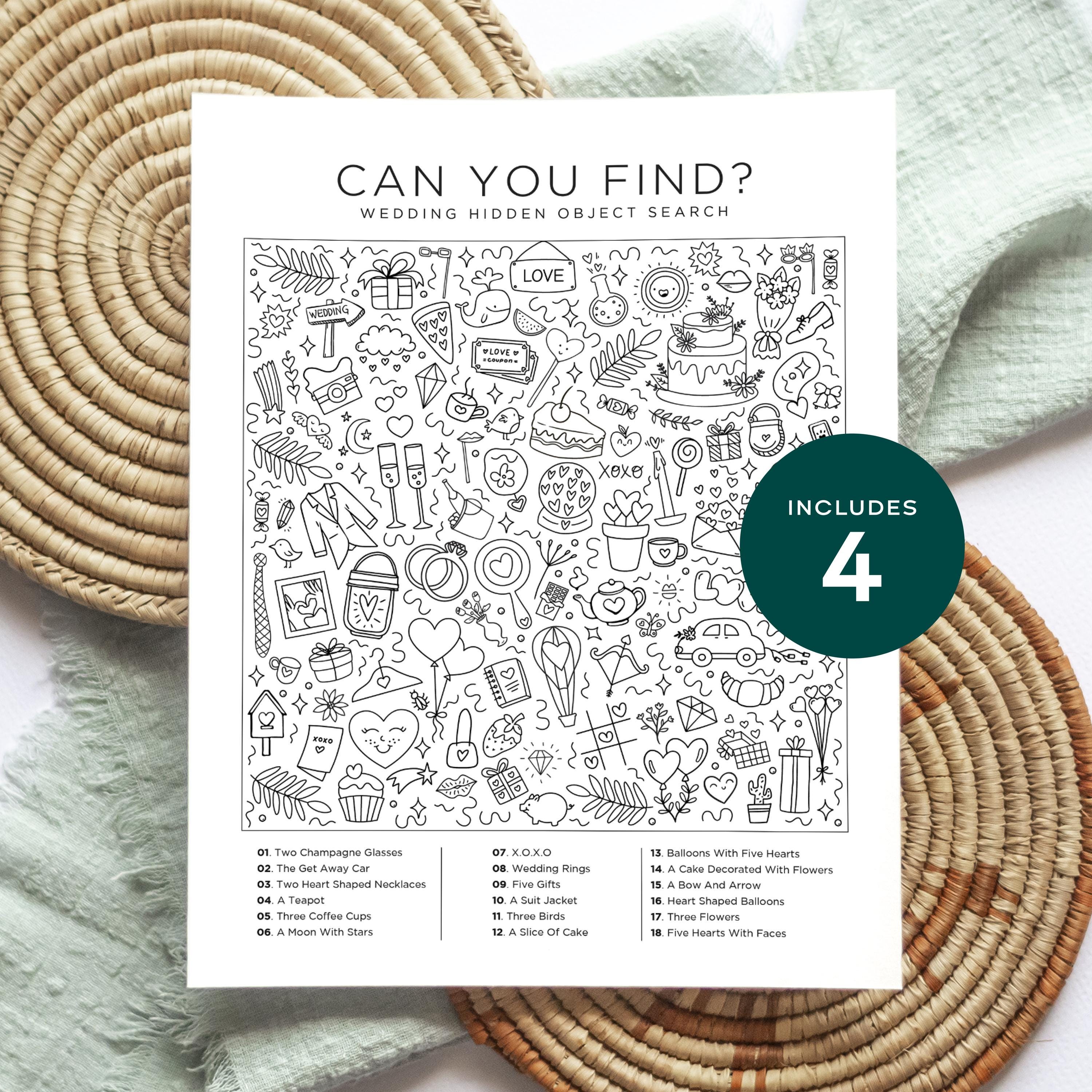 Set of Four Hidden Objects Wedding Game, Wedding Reception Games ...