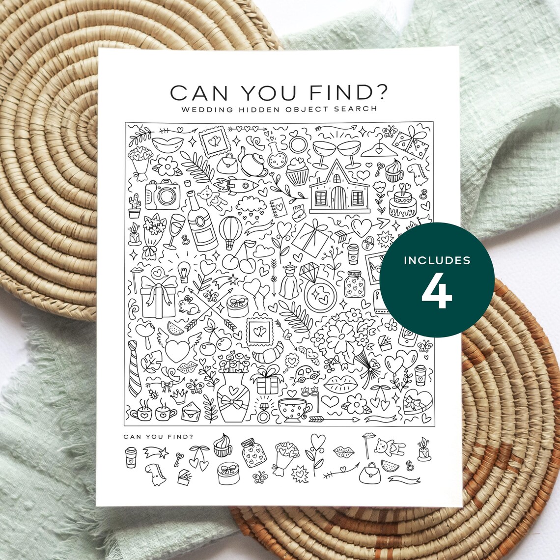 Set of Four Hidden Objects Wedding Game, Wedding Reception Games ...