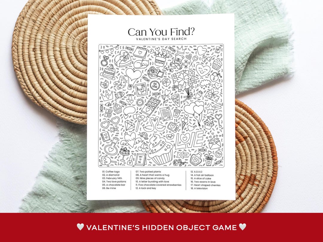 Valentine's Day Hidden Object Game: Printable Classroom Activity (PDF ...