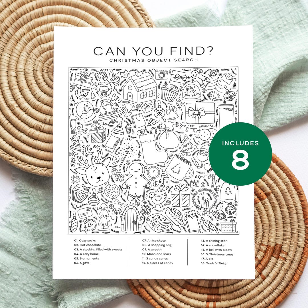Christmas Hidden Object Game: Set of 8 Printable Holiday Games ...