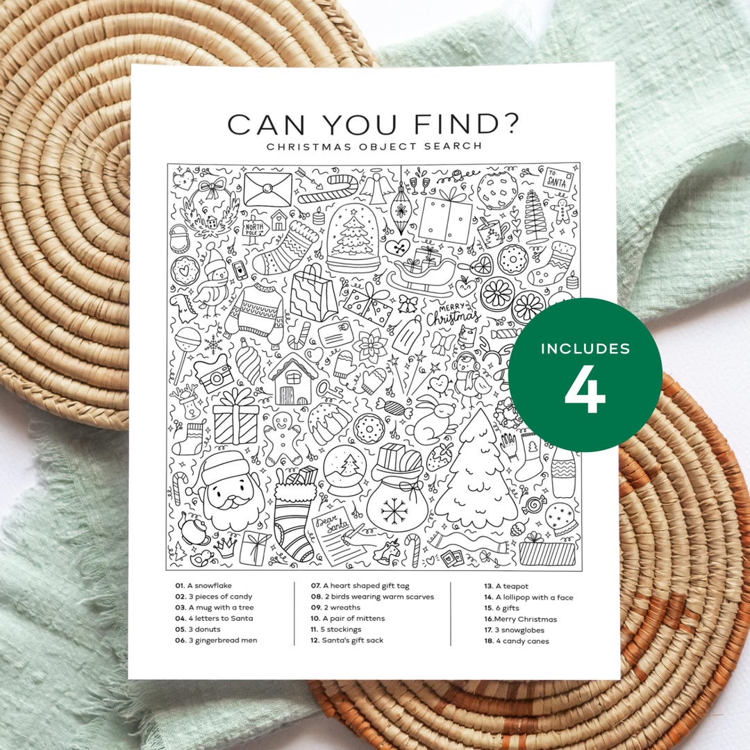 Christmas Hidden Object Game: Set of 4 Printable Holiday Activities ...