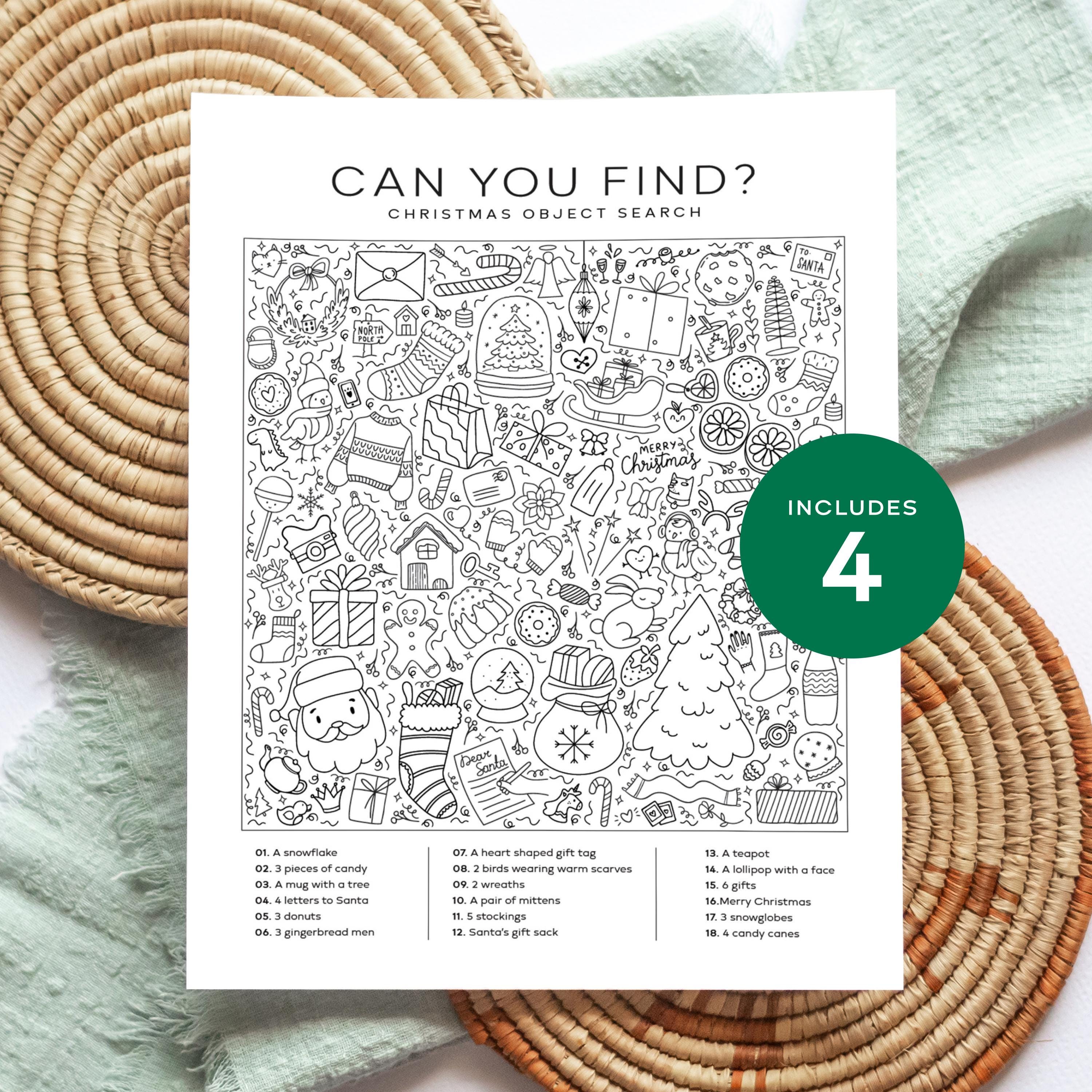 Christmas Hidden Object Game: Set of 4 Printable Holiday Activities ...