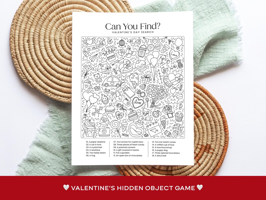 Valentine's Day Hidden Object Game: Printable Classroom Activity (PDF ...