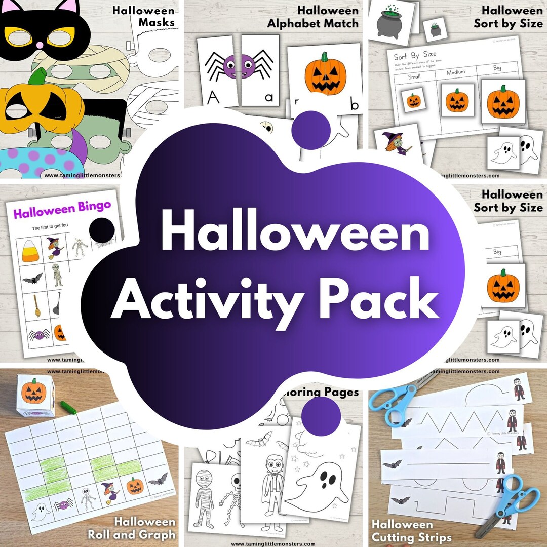 Printable Halloween Activity Pack for Kids. Math, Literacy, Games, Fine ...