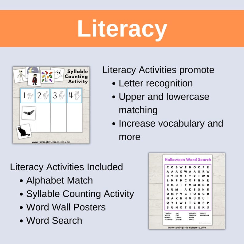 Printable Halloween Activity Pack for Kids. Math, Literacy, Games, Fine ...