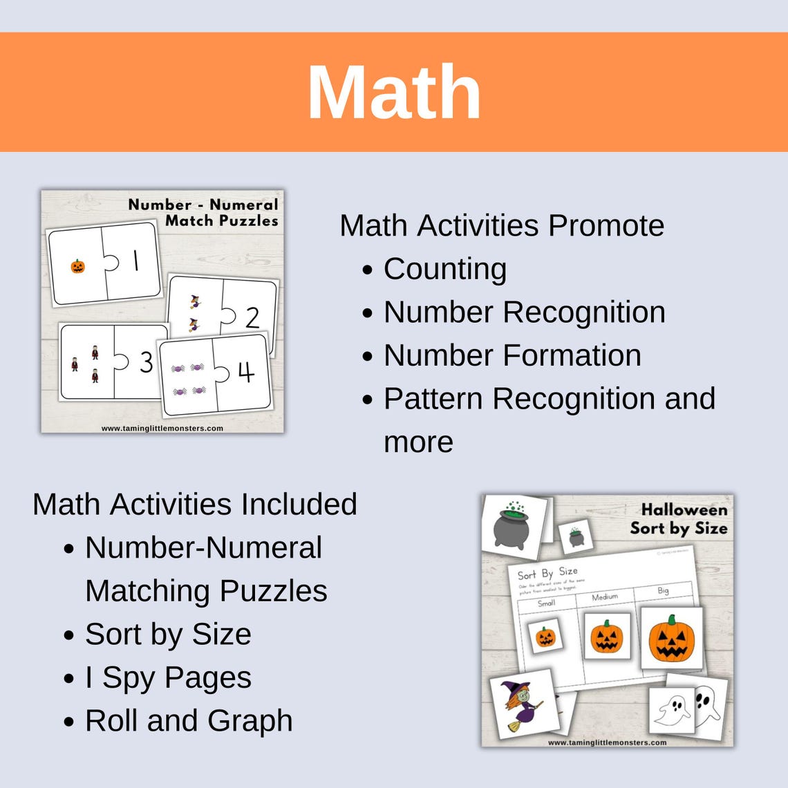 Printable Halloween Activity Pack for Kids. Math, Literacy, Games, Fine ...