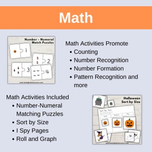 Printable Halloween Activity Pack for Kids. Math, Literacy, Games, Fine ...