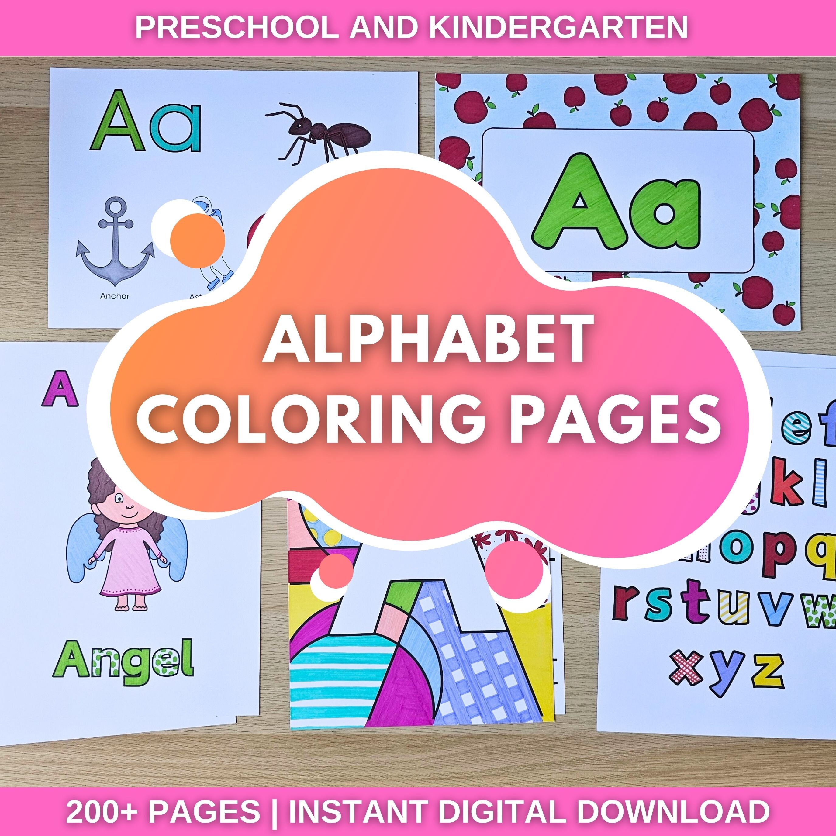 Alphabet Coloring Pages Printable Coloring Book, Teacher or Homeschool ...