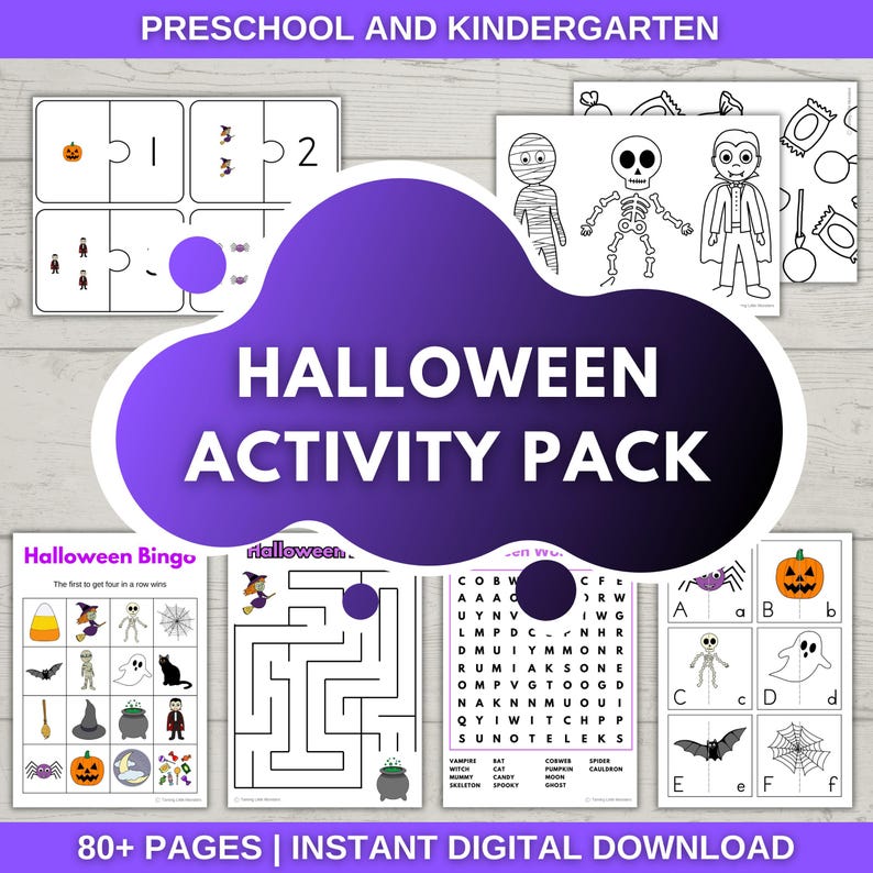 Printable Halloween Activity Pack for Kids. Math, Literacy, Games, Fine ...