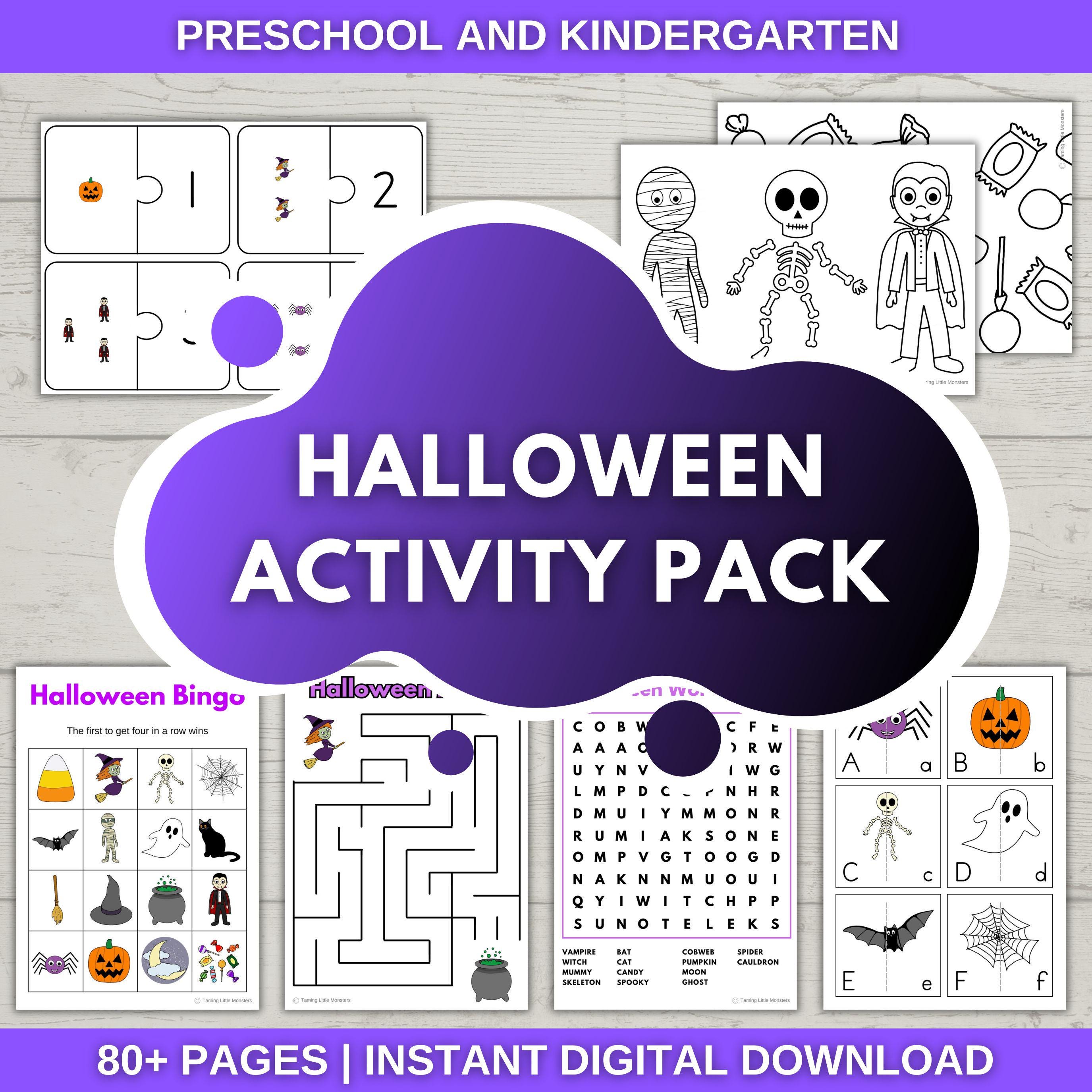 Printable Halloween Activity Pack for Kids. Math, Literacy, Games, Fine ...