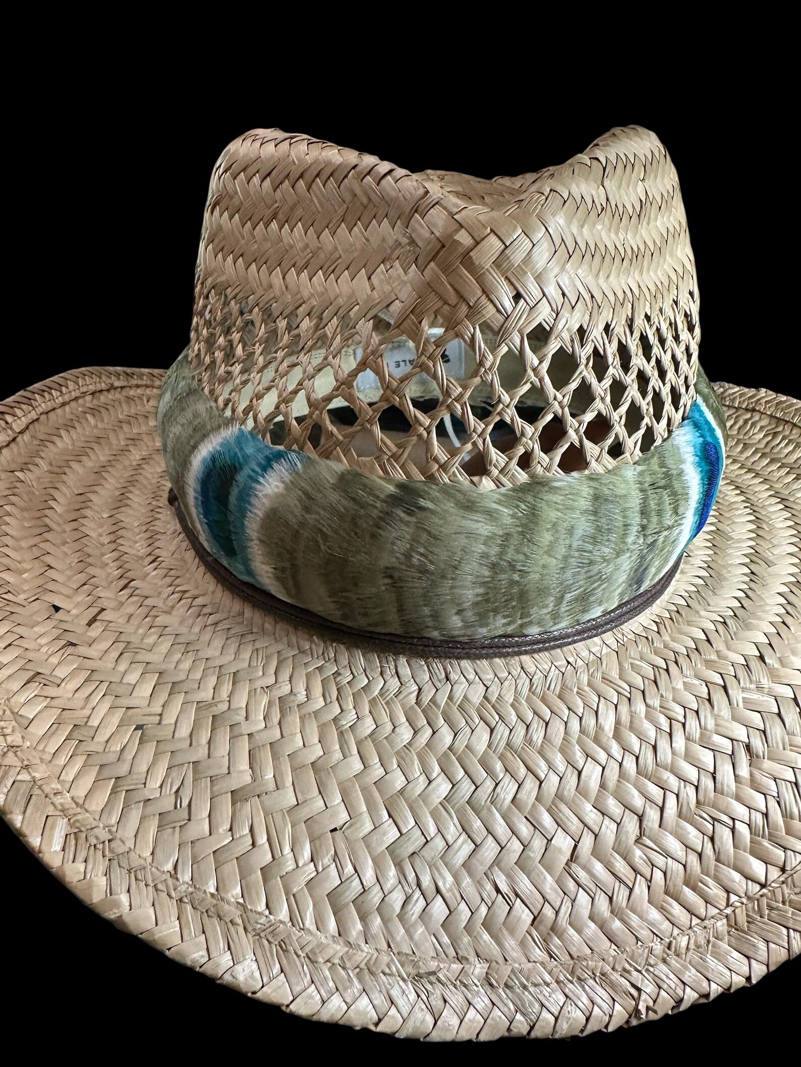 Custom Dyed Goose Feather Hat Band: Lichen & Teal Peacock Accents - Etsy
