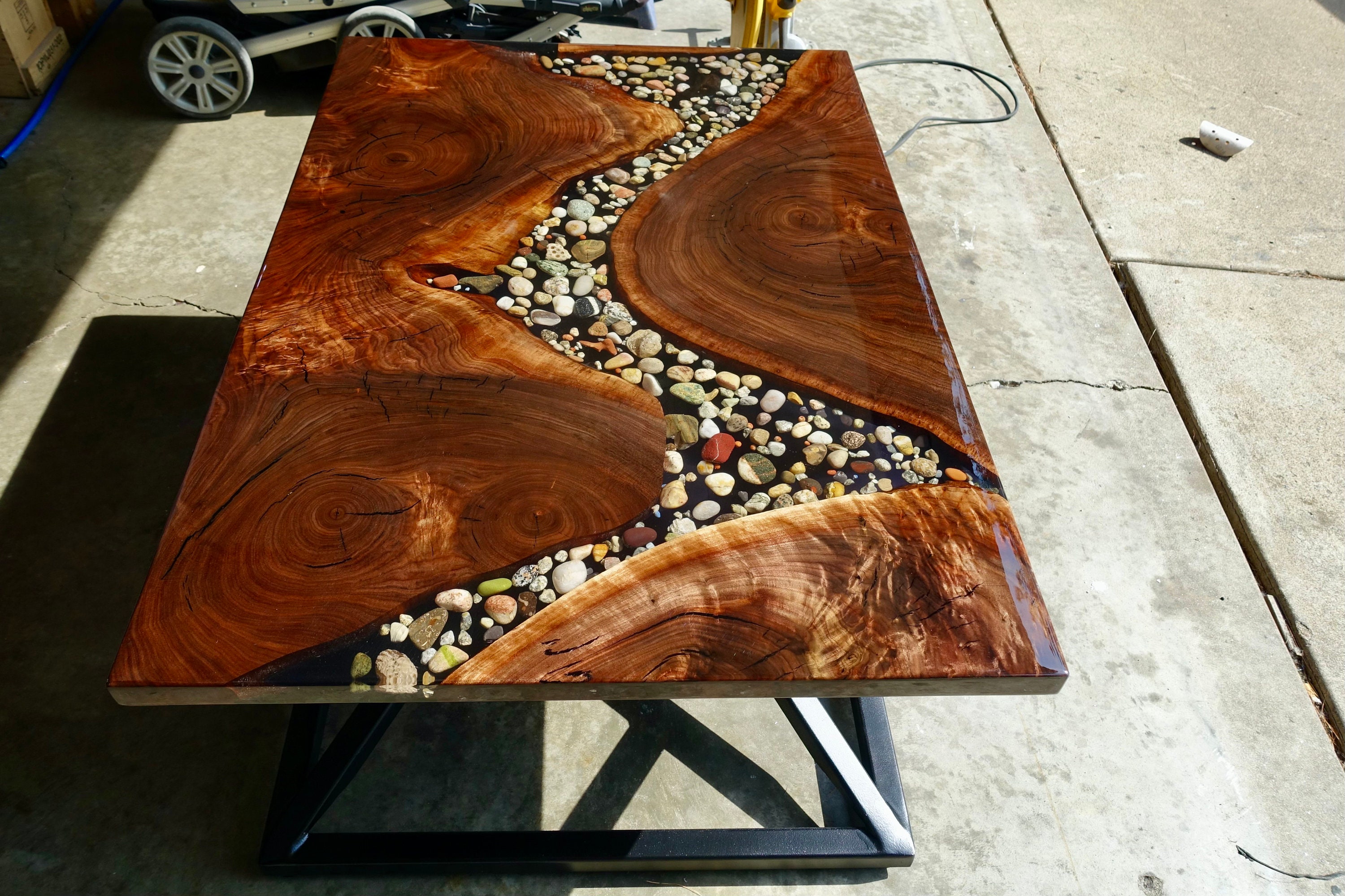 Hand-crafted Black Walnut and Epoxy, Rock River Table, River Table ...