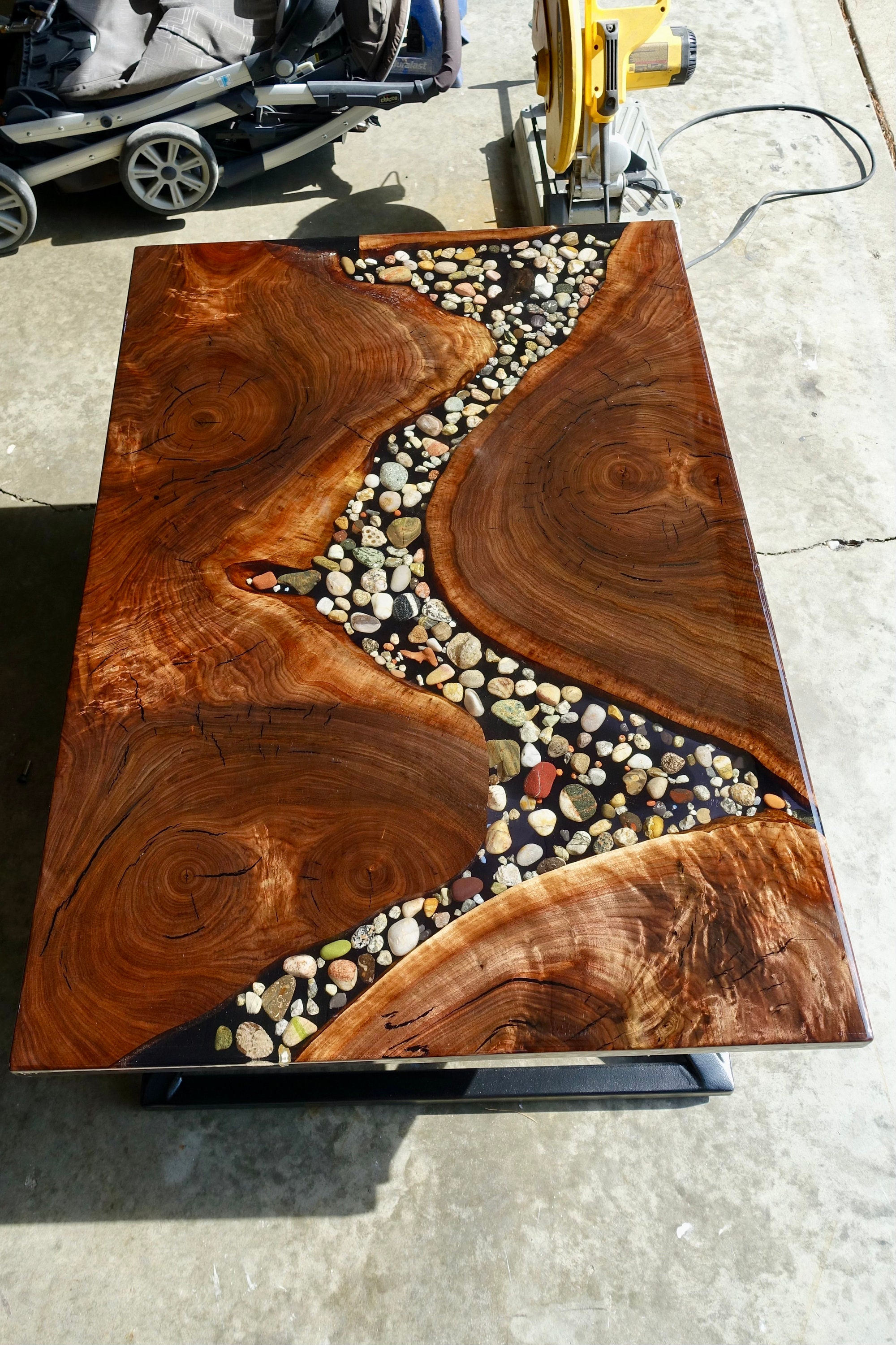 Hand-crafted Black Walnut and Epoxy, Rock River Table, River Table ...