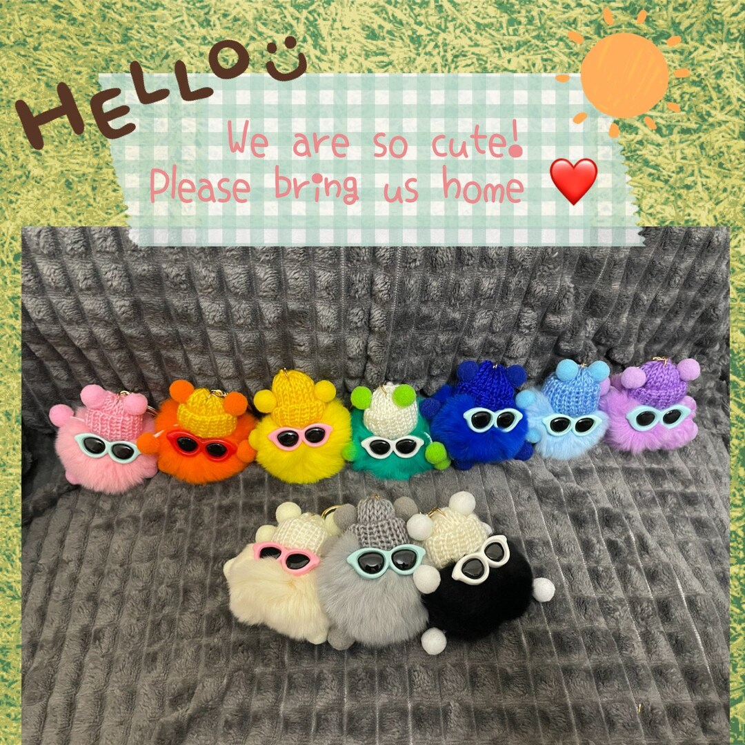 Super Fluffy Sunglass Wearing Coal Ball Keychain With Wool Hat, Bag ...