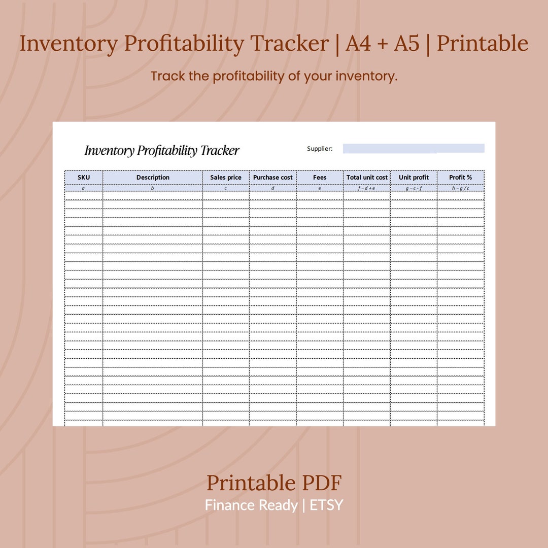 Inventory Profit Tracker by Supplier. English. Printable. A4, A5 ...